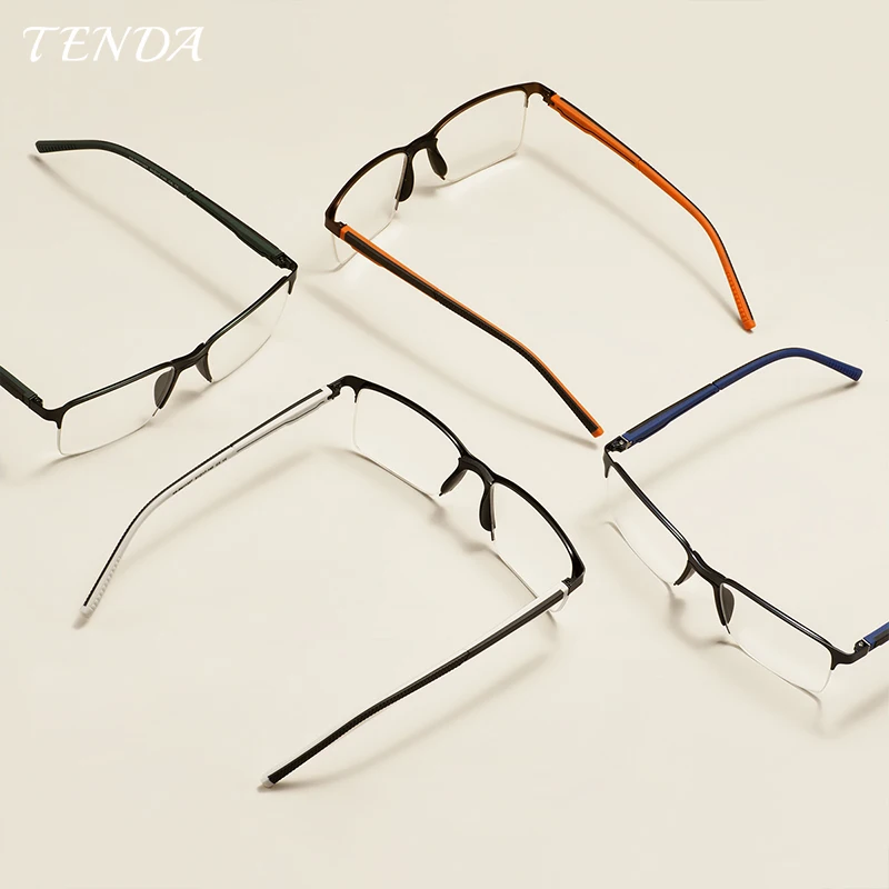 Men-And-Women-Metal-Rectangular-Half-Rim-Glasses-Frame-For-Prescription ...