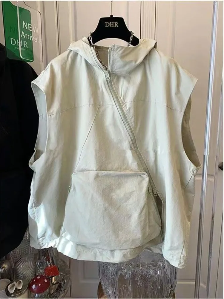 Zipper-Pocket-Hooded-Vest-Men-Women-Cargo-Tank-Top-Sleeveless-Waistcoat ...