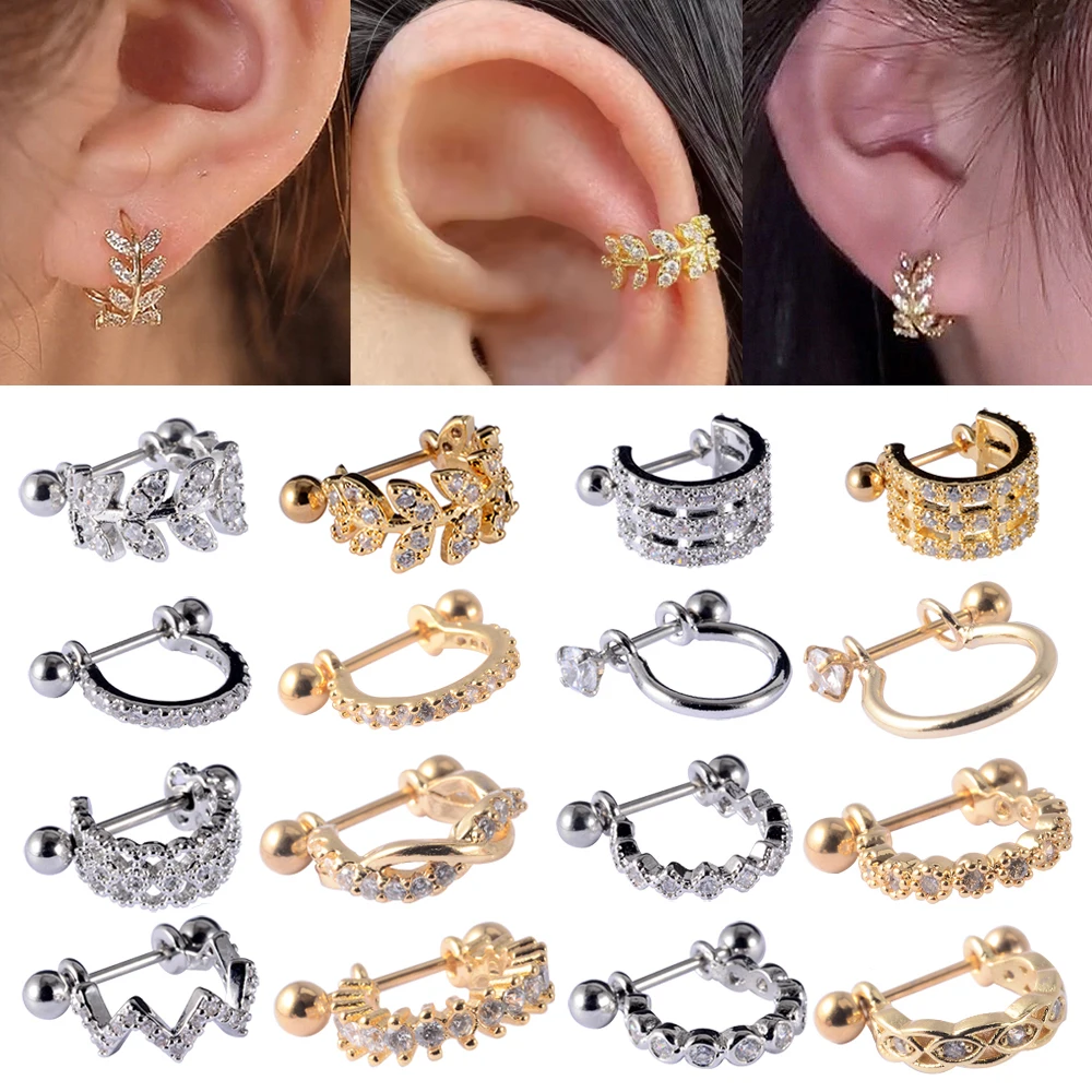 1PC Surgical Steel Crystal Cz Hoop C Shape Earring Helix Tragus ...
