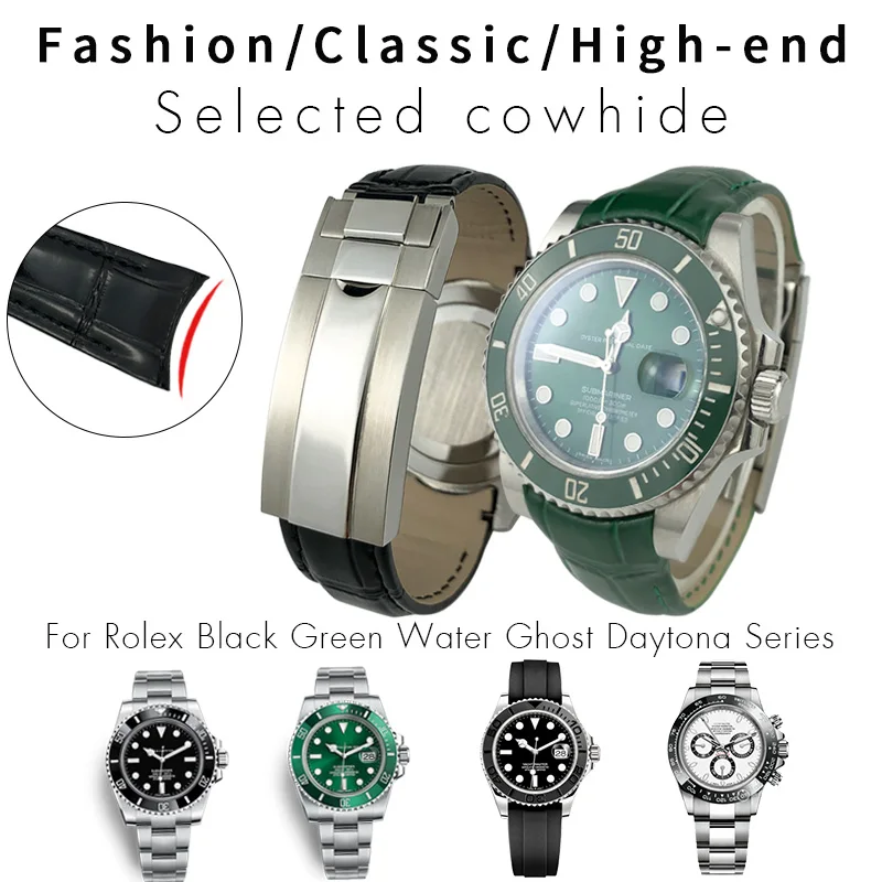 20mm Soft Genuine Leather Watchband Fit for Rolex Strap Submariner ...