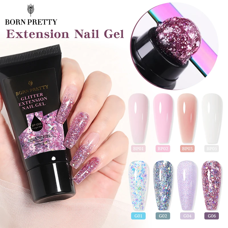 BORN PRETTY 30ml Extension Nail Gel Nail Polish Acrylic Nail Glitter Sequins Soak Off UV Extend ...