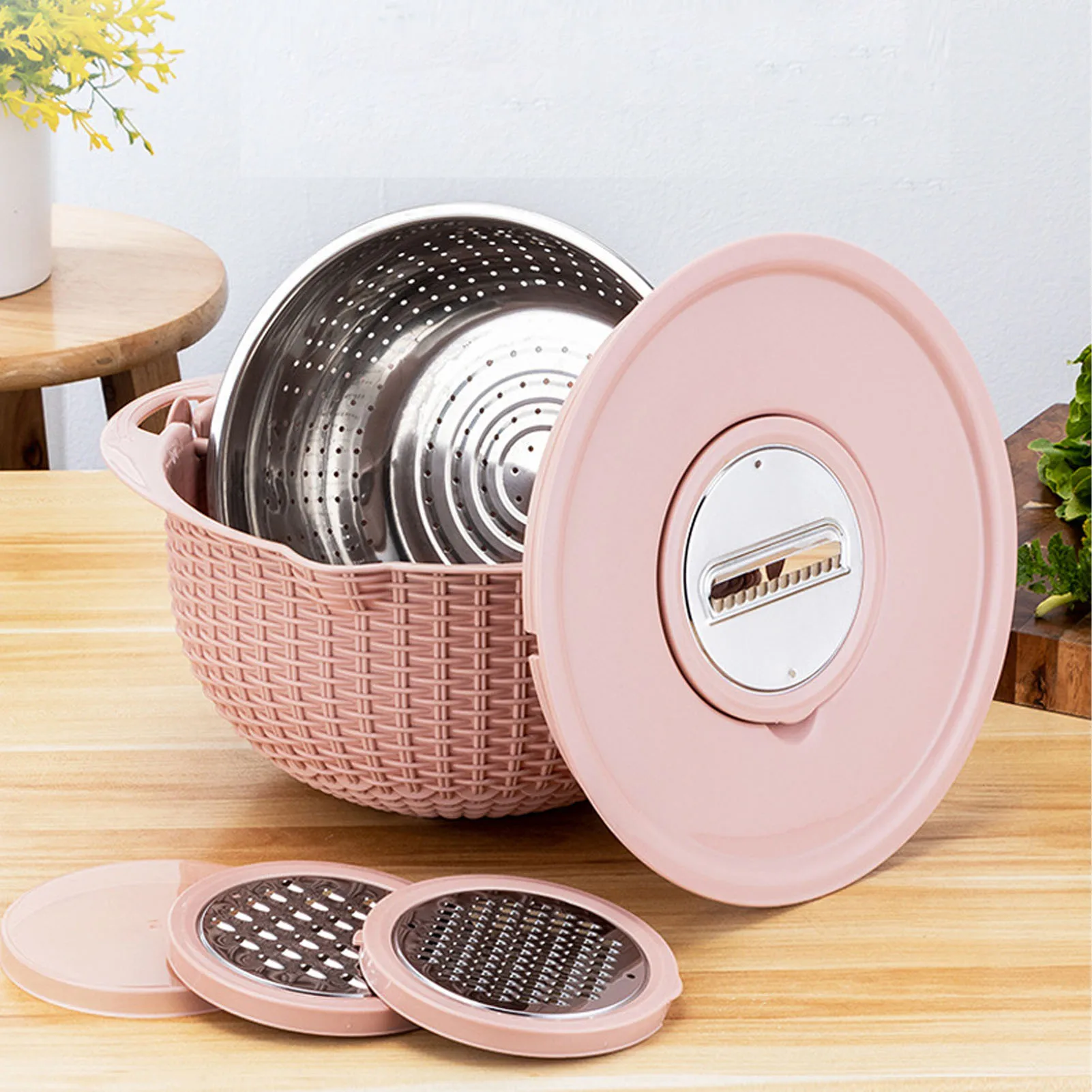Multifunctional-Colander-Bowl-Vegetable-Grater-Drain-Basket-Stainless ...
