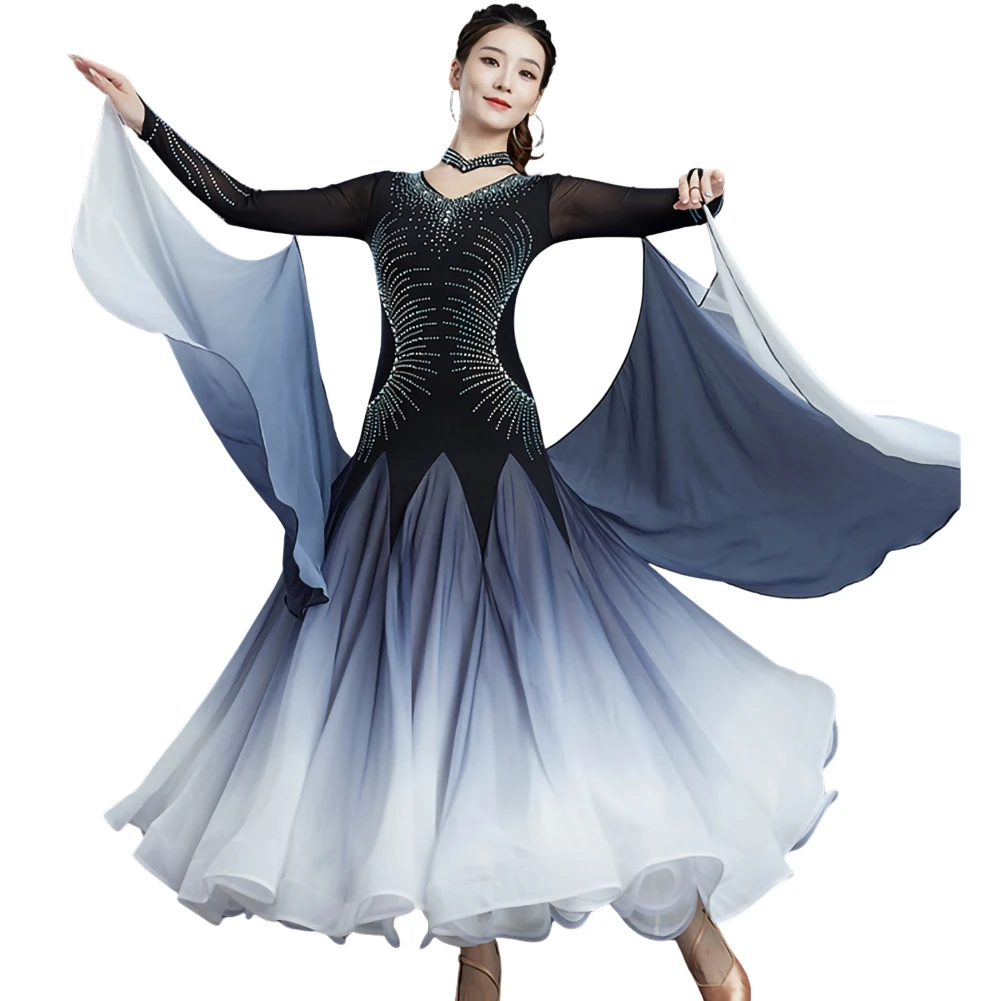 Black Ballroom Dance Dress Standard V-neck Dance Competition Costume ...