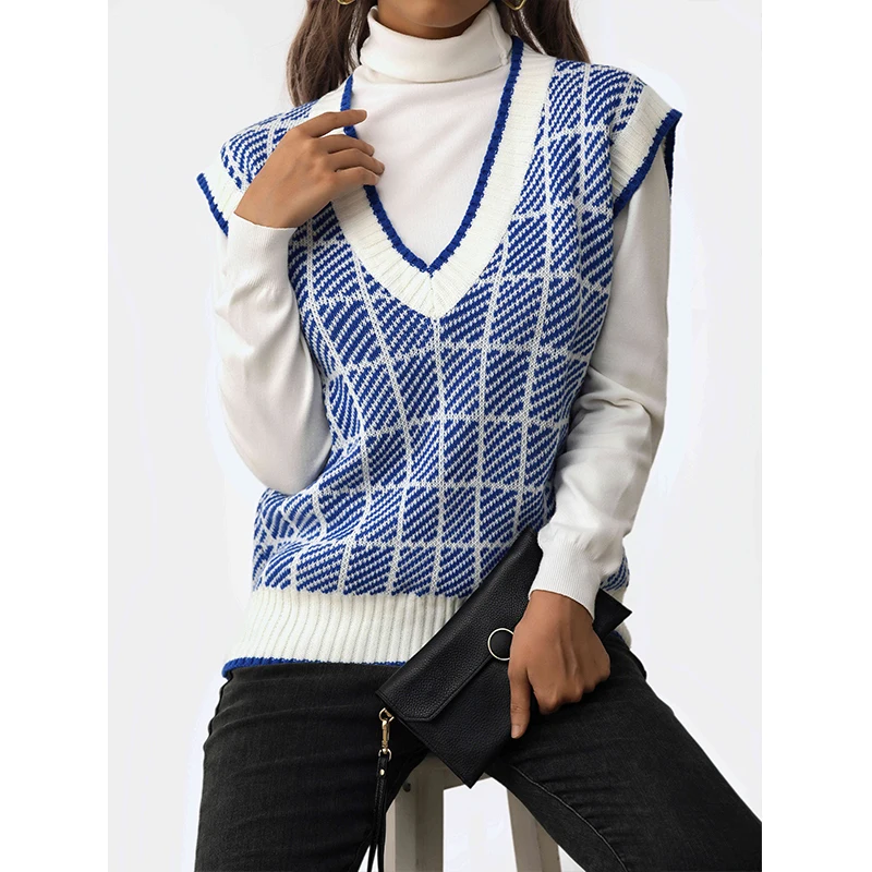 Checkered-sweater-vest-for-women-s-autumn-and-winter-new-loose ...