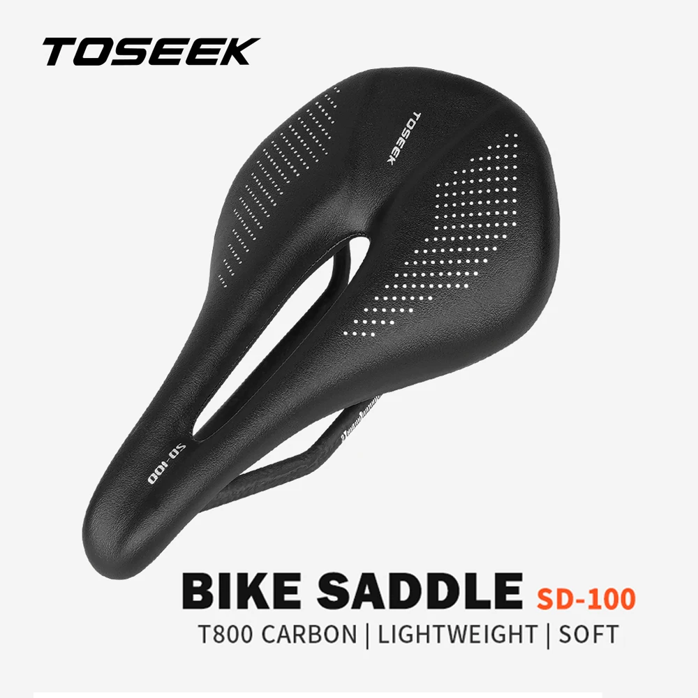 TOSEEK 자전거 안장, 초경량 가죽 카본 쿠션 및 레일, MTB 로드 바이크용, 라이딩 시트 사이클링 액세서리, 143mm ...