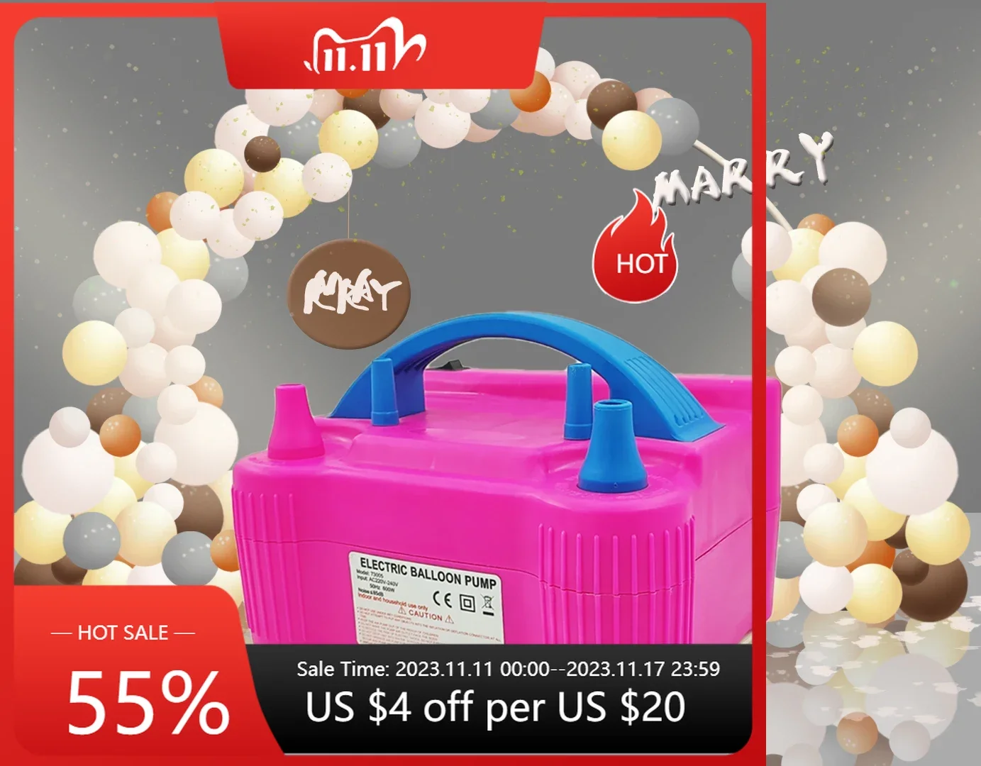 High-Voltage-Double-Hole-Air-Compressor-Electric-Balloon-Inflator-Pump ...