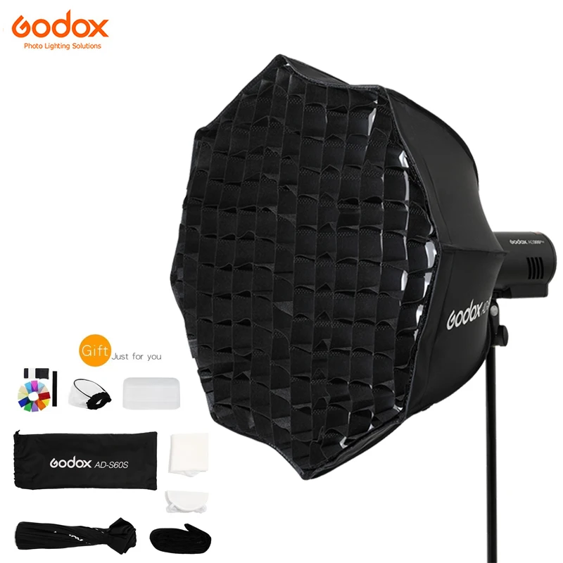 Godox AD S60S adsşemsiye tarzı 60cm hızlı kat gümüş SoftBox izgara ile ...