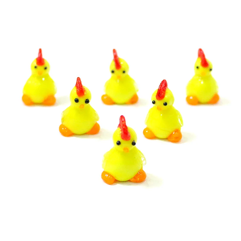 6pcs Cute Glass Chicken Miniature Figurines Ornaments Home Tabletop ...
