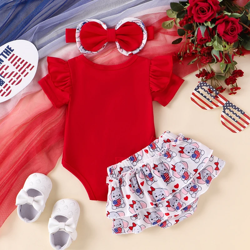 Baby-Girls-4th-of-July-Sets-Elephant-Print-Romper-Tiered-Ruffle-Shorts ...