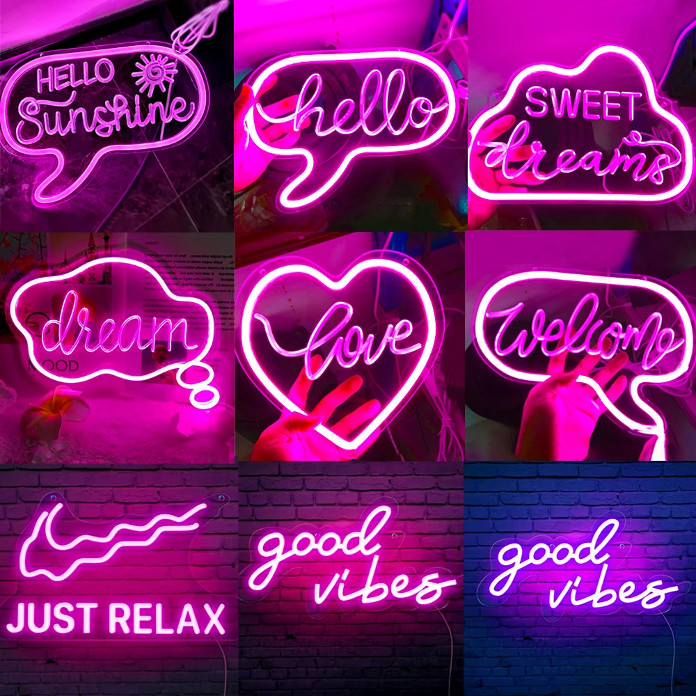 Led Neon Light Hello Sunshine Sweet Dream Neon Sign Adjustable Wall ...