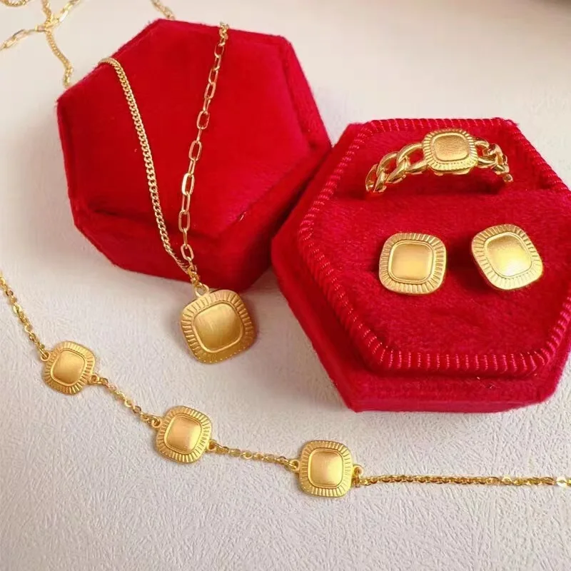 100% 18k Gold Romantic Bridal Jewelry Sets for Women Real Gold Color ...