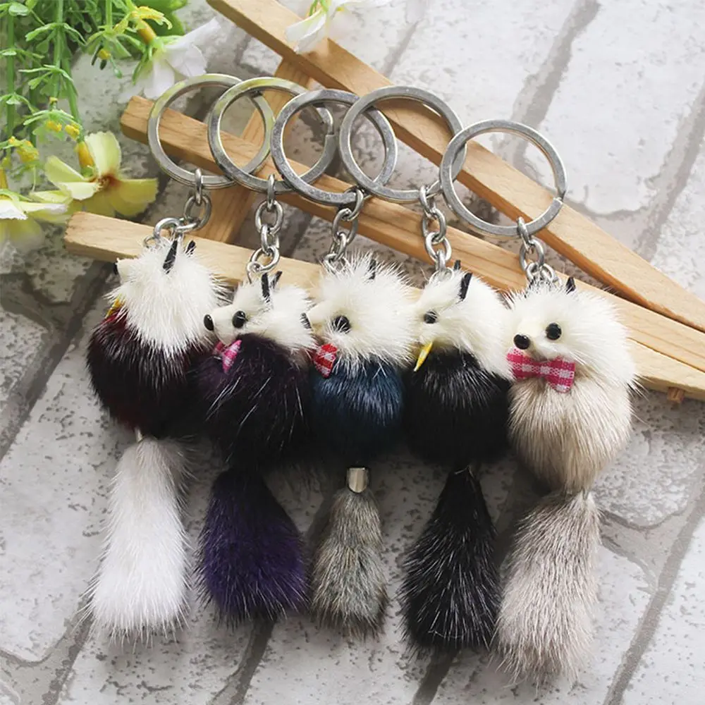 Charms Fluffy Bow Key Chains Pendant Natural Real Mink Fur Cute ...
