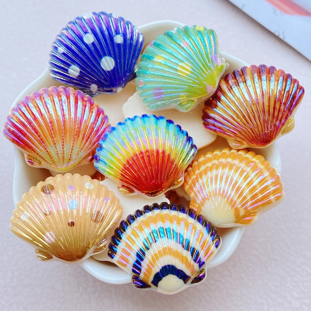 10Pcs-New-Cute-Resin-Cartoon-Colorful-Shells-Series-Flat-Back ...