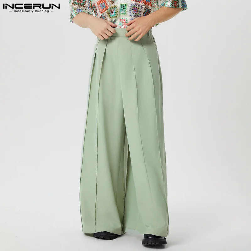 INCERUN-Men-Pants-Solid-Color-Joggers-Elastic-Waist-Loose-Pleated ...
