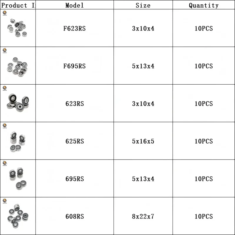10Pcs F623 RS Bearing For VORON 0 3x10x4 ABEC-7 Voron 3D Flanged ...