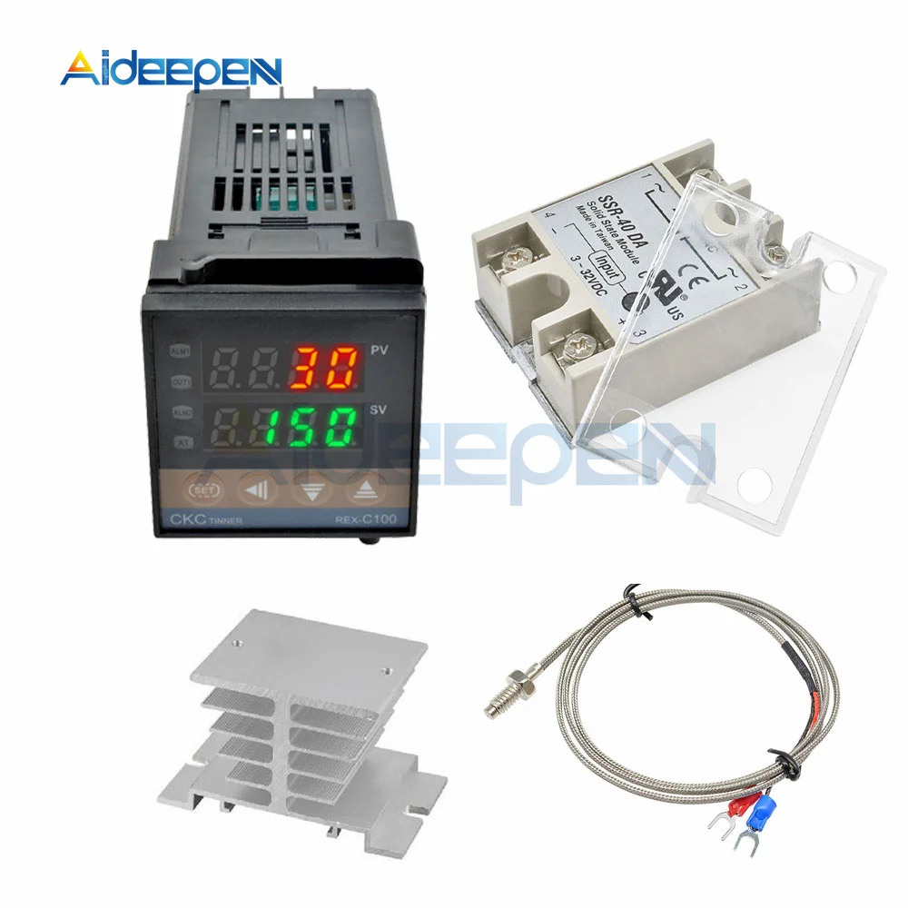 Digital-PID-Temperature-Controller-REX-C100-REX-C100-Thermostat-40DA-SSR-Relay-K-Thermocouple-1m ...