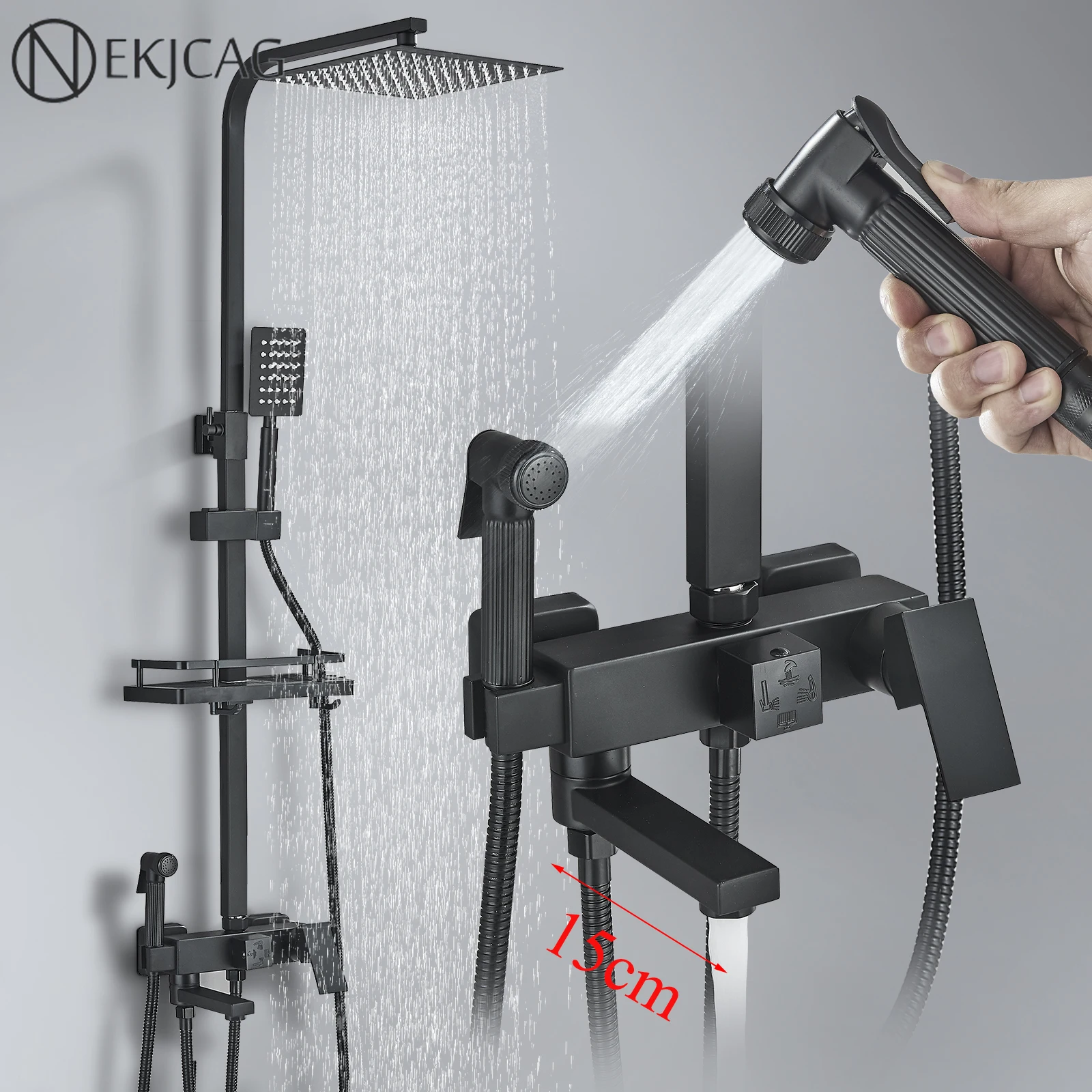 Black-Chrome-Brass-Shower-Faucet-Set-Bathroom-Shower-Tap-With-Bidet ...