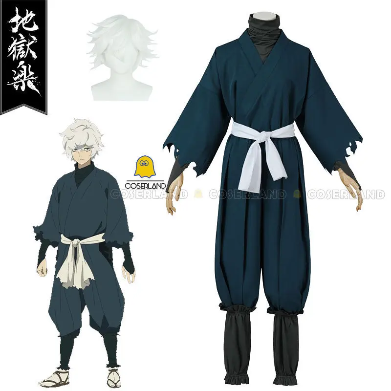Anime Jigokuraku Hell's Paradise Gabimaru Cosplay Costume Wig Blue Top ...