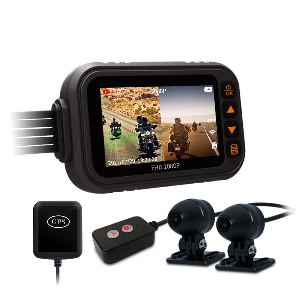3 Inch Mini Full HD 1080P Motorcycle Camera DVR Dual Lens Recorder with ...