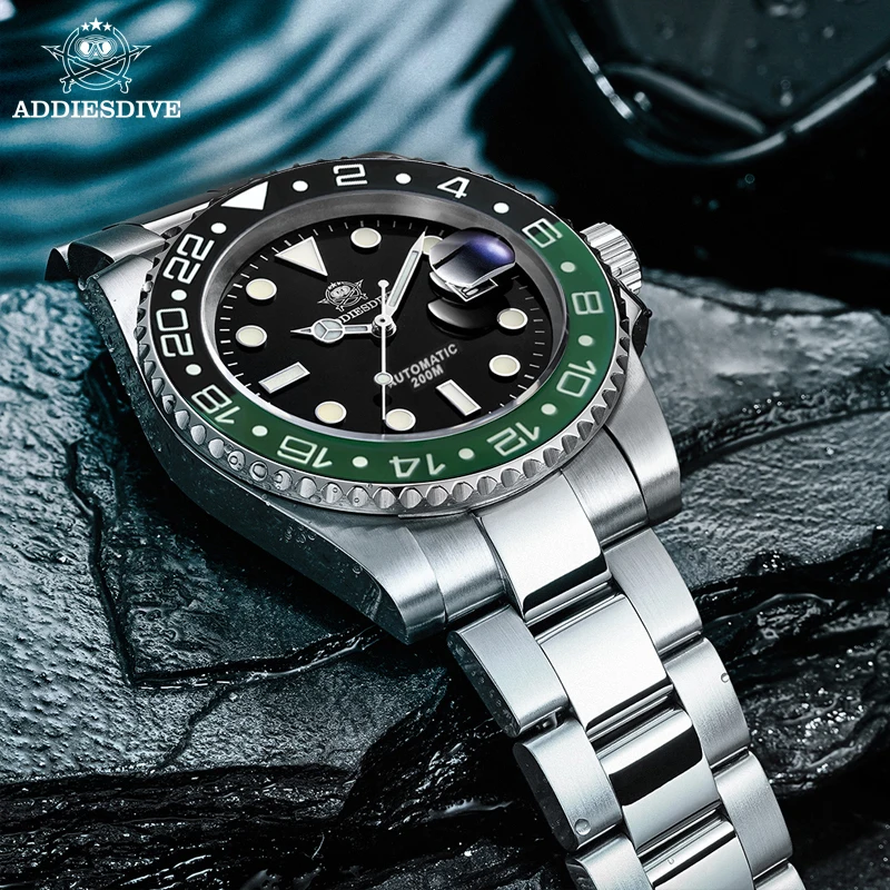 ADDIESDIVE-New-Black-Green-Ceramic-Bezel-NH35-Automatic-Watch-200M ...