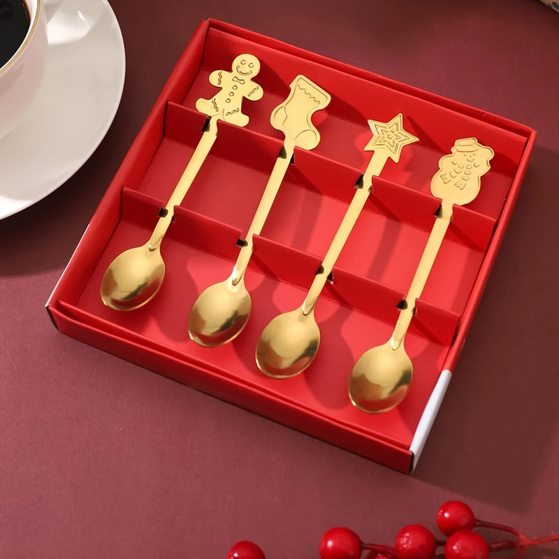 4PCS/Set Christmas Spoons With Gift Box Stainless Steel Spoon Tea ...