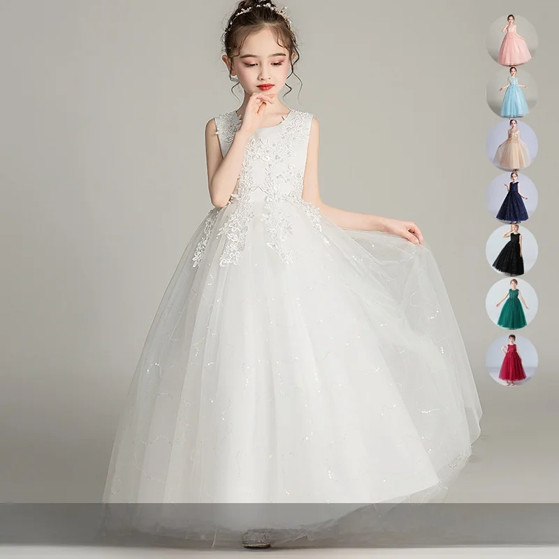 Princess Long Wedding Dress Children's Formal Gown Skirt Lacy Puffy Net ...