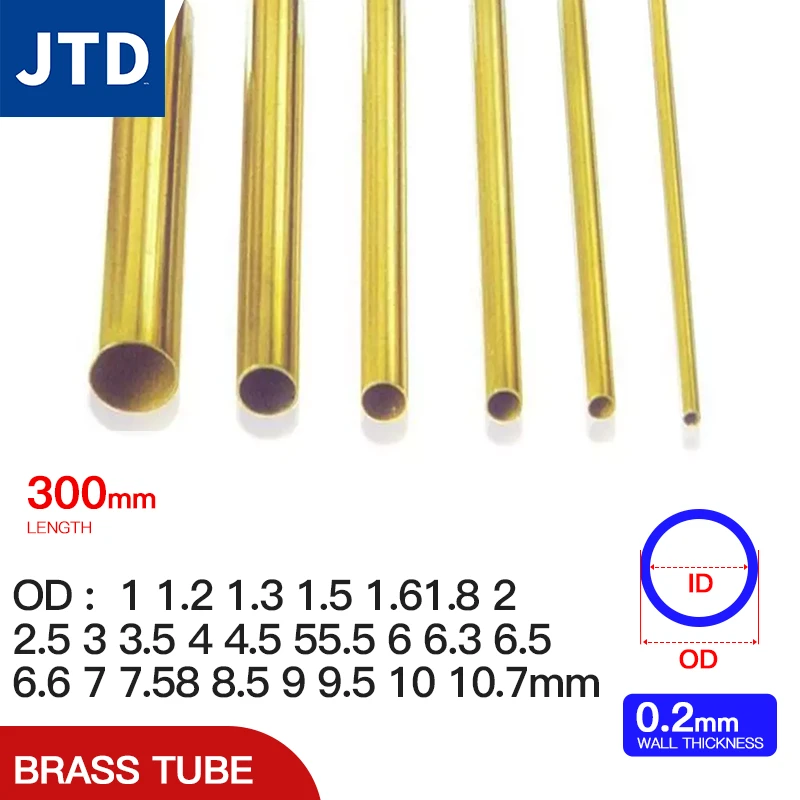 JTD Brass pipe 0.2mm wall thickness 1 11mm OD brass tube 300mm length Straight tubing copper ...