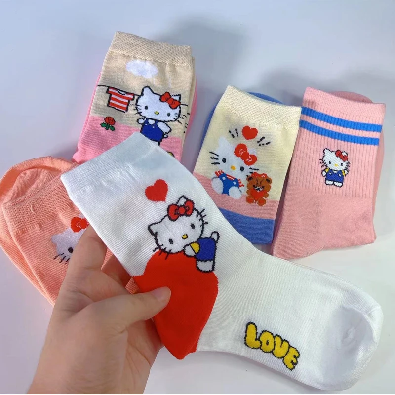 5pairs-Y2K-Hello-Kitty-Socks-for-Girls-Medium-Socks-Kawaii-Sanrio ...
