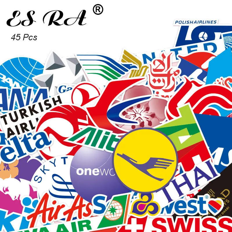 45 Pcs Airline Logo Stickers Travel Logo Brands Decals Waterproof ...