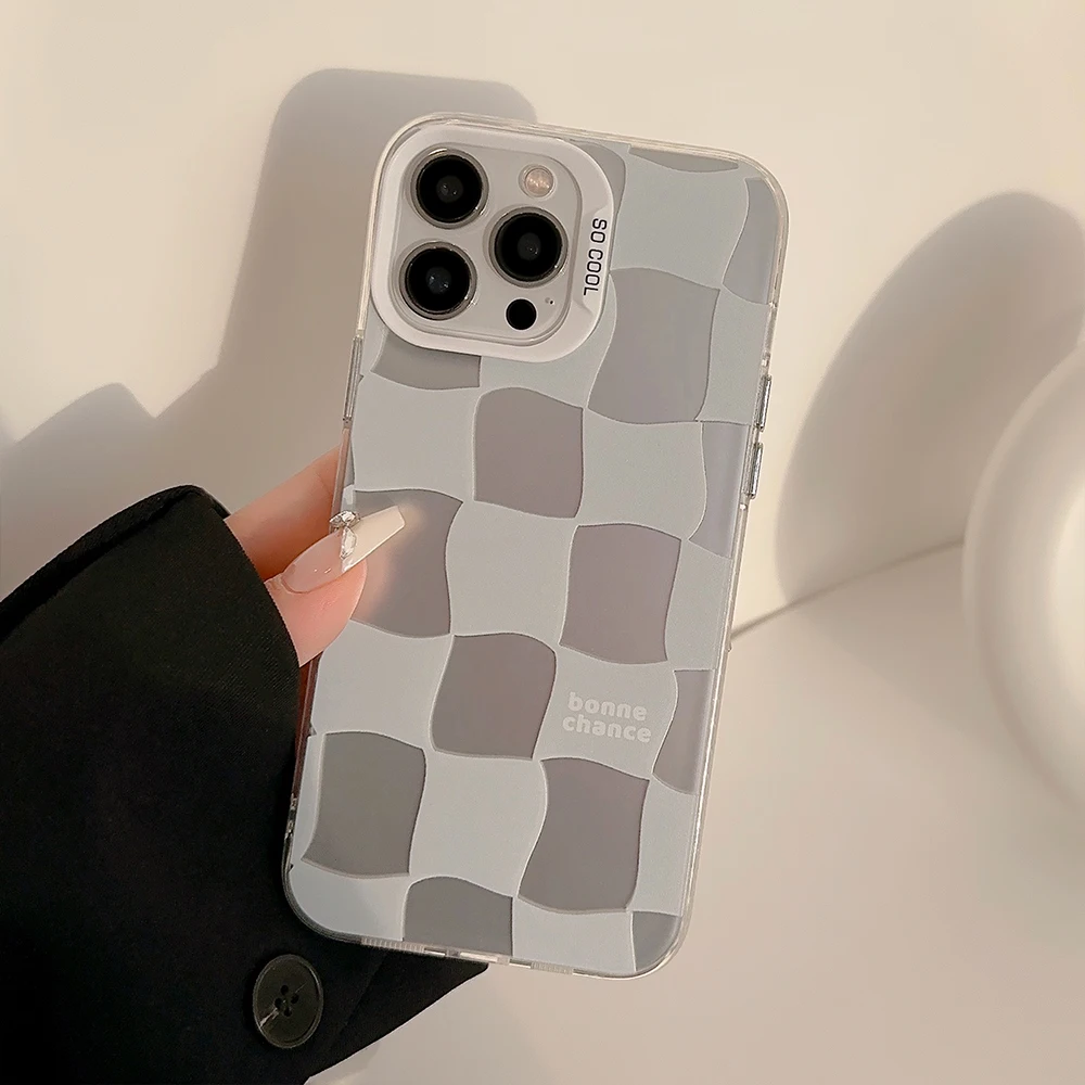 Fashion-Silver-Chessboard-Pattern-Phone-Case-For-iPhone-15-Pro-11-12-13 ...