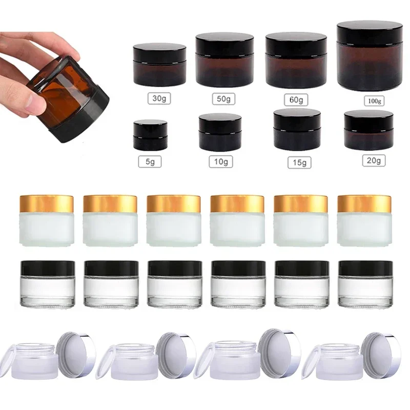 5g/10g/20g/30g/50g Amber Round Glass Jars Pots With Inner Liners & Lids ...
