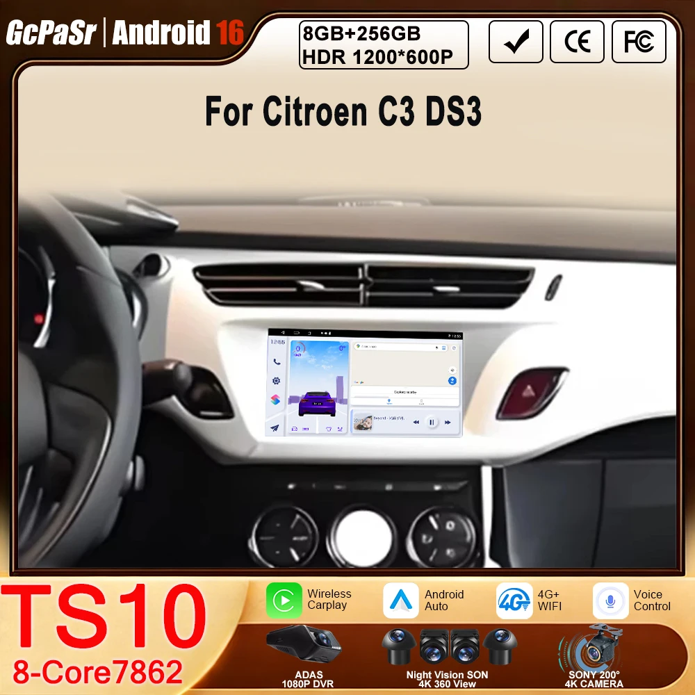 Android 16 For Citroen C3 DS3 Car Audio Player Carplay Auto 8 Core Car ...