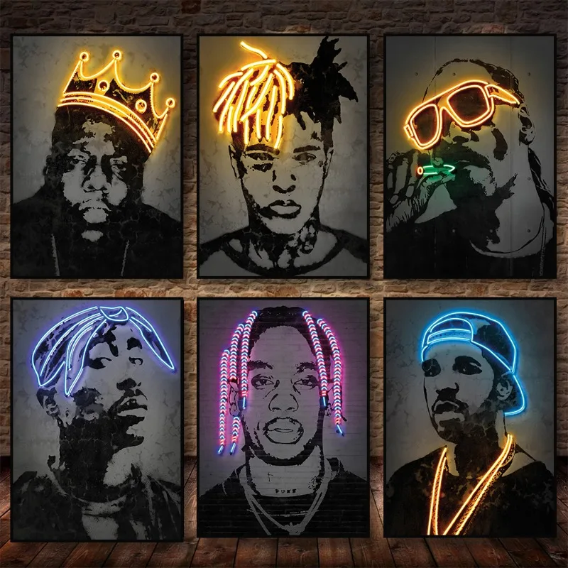 NO-LED-Famous-Rapper-Canvas-Poster-Hip-Hop-Rap-Star-Neon-Effect-Music ...
