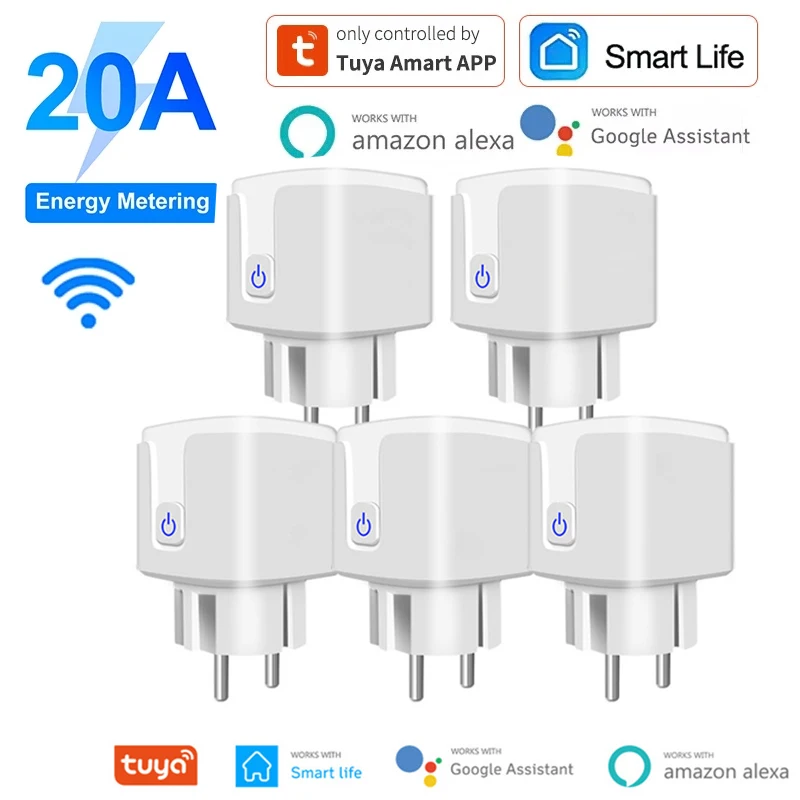 Tuya WiFi Smart Plug 20A EU Socket 4200W Voice Control Power Monitoring ...