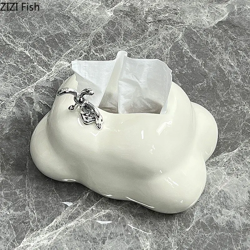 Solid Color Ceramic Tissue Box Creative Cloud Tissue Box Decoration ...