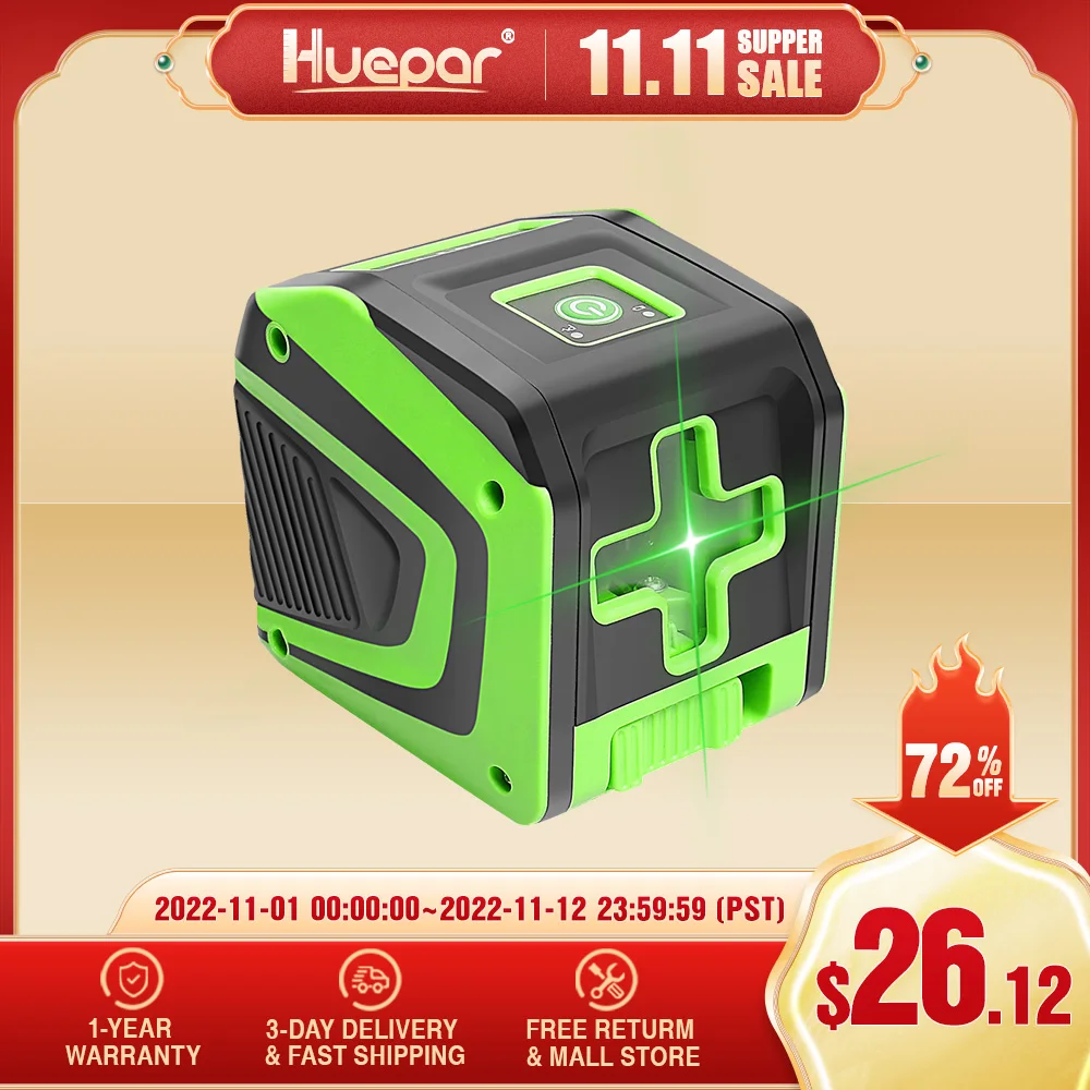 Huepar 2 Lines Laser Level Portable Cross Line Laser Vertical Leveler ...