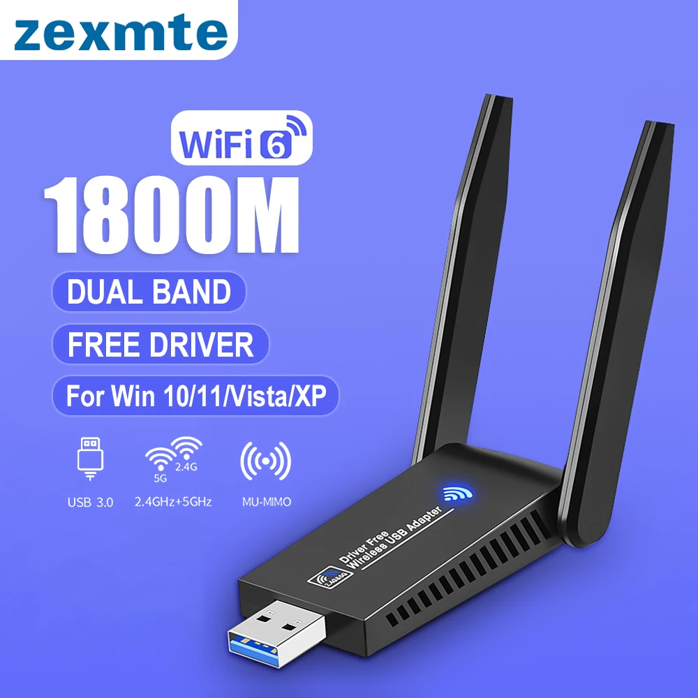 Zexmte 1800Mbps USB WiFi Adaptador Dual Band 2.4G/5GHz Free Driver ...
