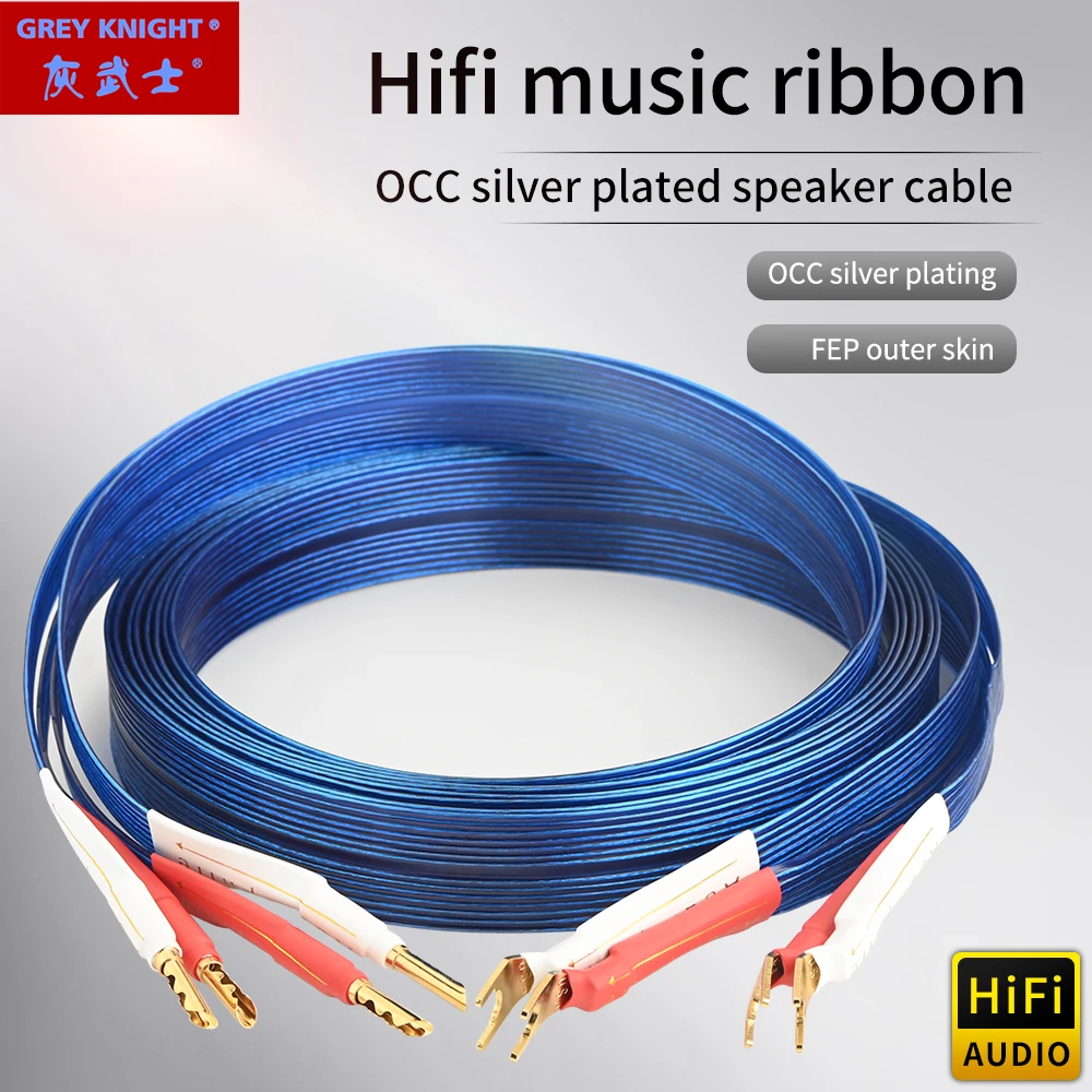 OCC-Silver-Plated-Ribon-Hifi-Speaker-Cable-Red-Blue-Audio-Connection ...