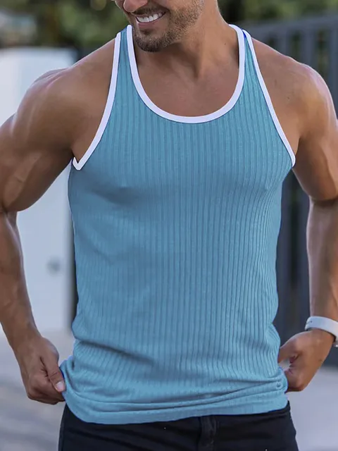 Vertical Stripe Stretchy Men's Fitness Tank Top - Men's Fitness Apparel ...