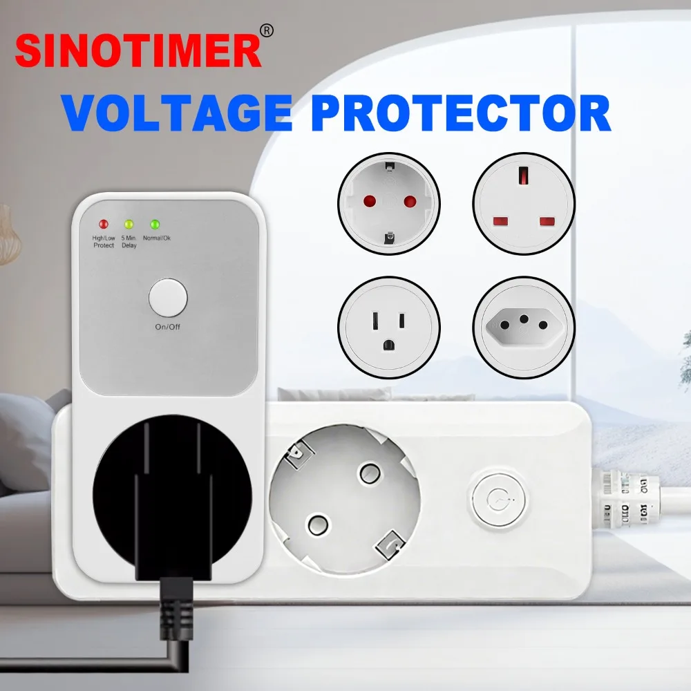 AC 220V Over Under Voltage Protector Sockets Electrical EU Plug ON/OFF ...
