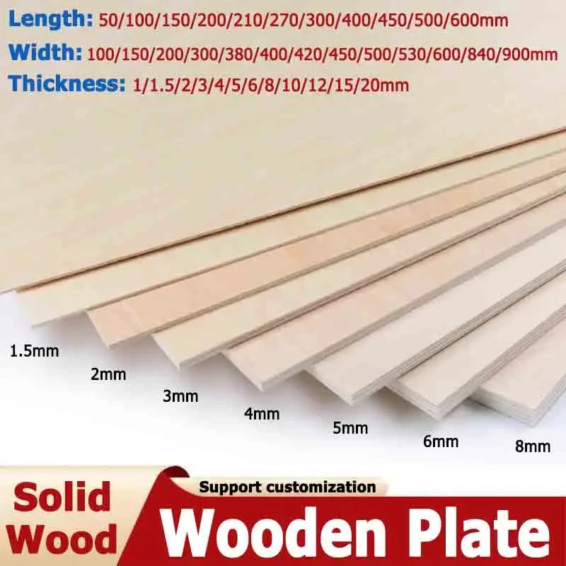 Solid Wooden Plate Plywood Sheet 50-900mm Handmade Model DIY Thickness ...