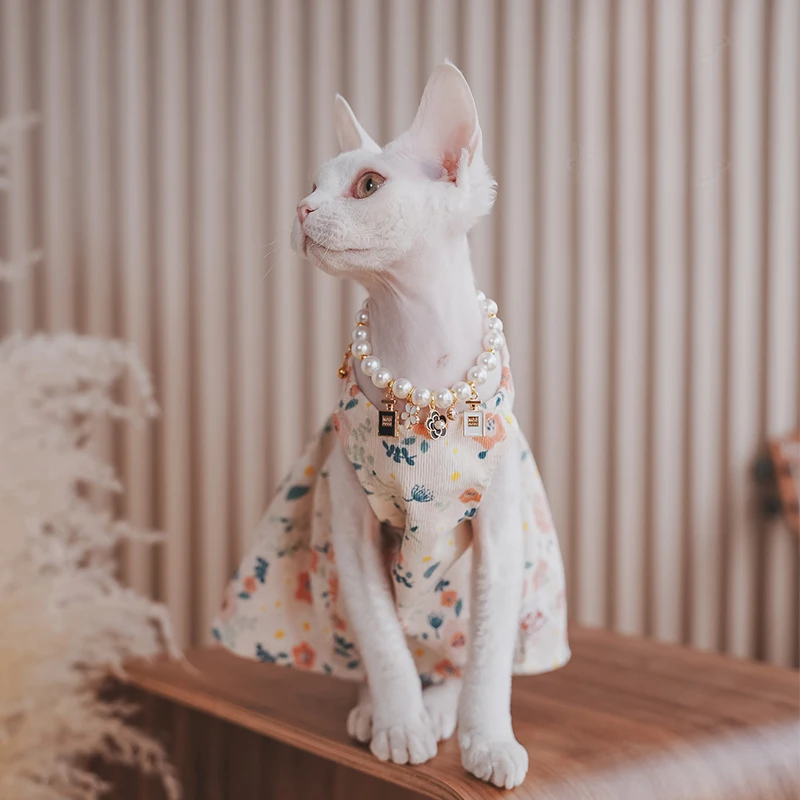 Sphynx-Cat-dress-Kittens-Cotton-Green-Neck-Lace-clothes-for-Pet-Sphynx ...