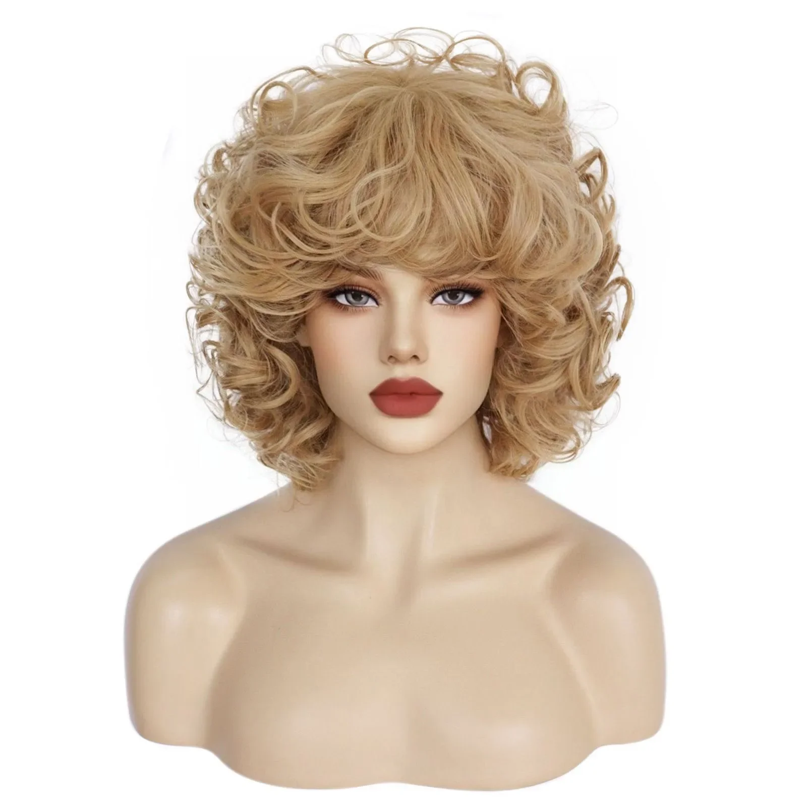 Short-Blonde-Brown-Curly-Wavy-Synthetic-Sandy-Grease-Cosplay-Women-s ...
