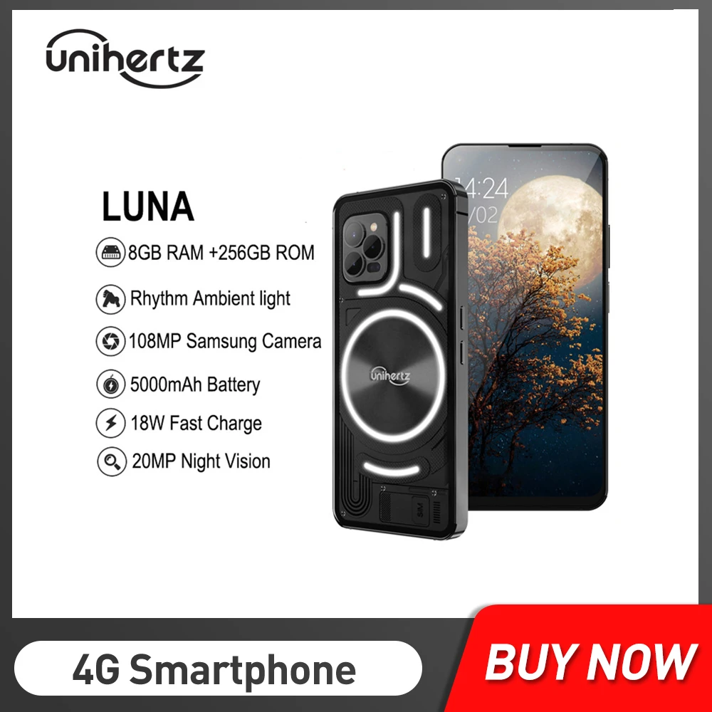 Unihertz Luna 4G 안드로이드 12 스마트폰, 야간 투시경 카메라, 6.81 인치 HD 휴대폰, 8GB + 256GB ...