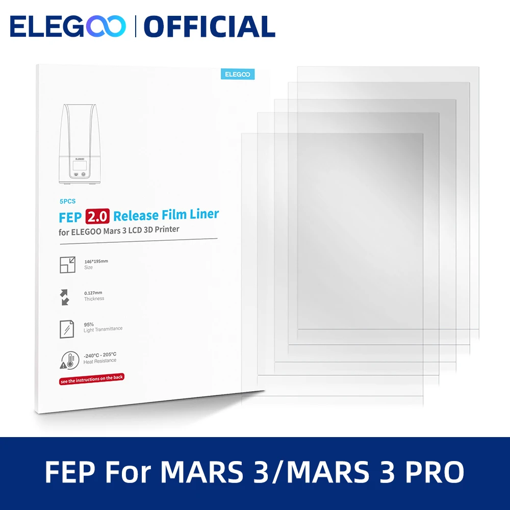 Elegoo 5pcs Fep V2.0 Release Films Set For Mars 3 Lcd 3d Printer Fep 3d ...