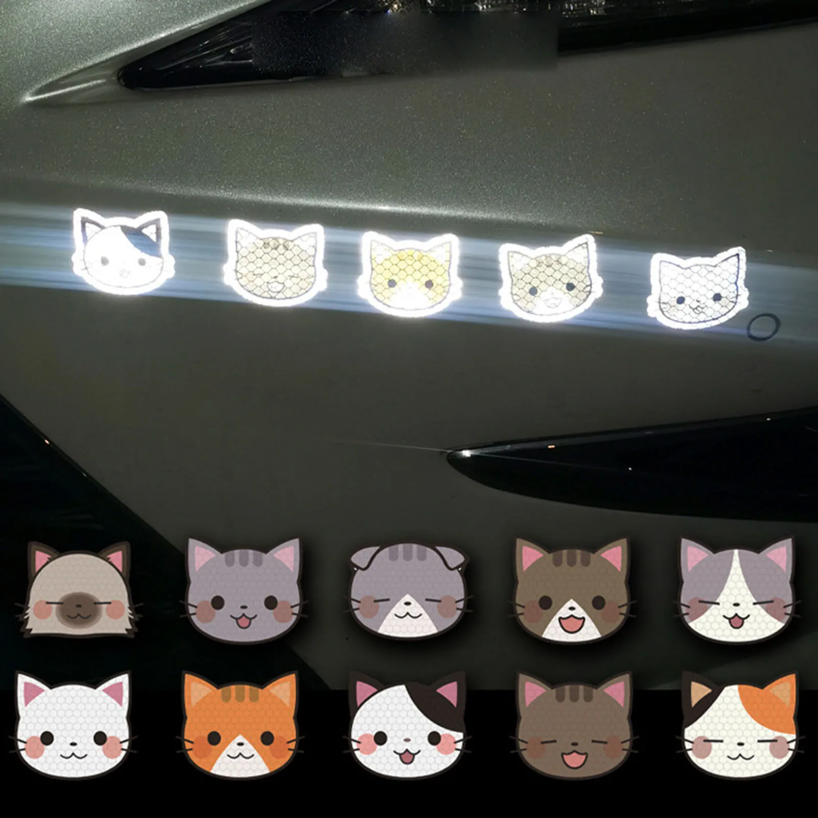 Cute-Cat-Car-Warning-Reflective-Stickers-Easy-to-Tear-Off-Reflector ...