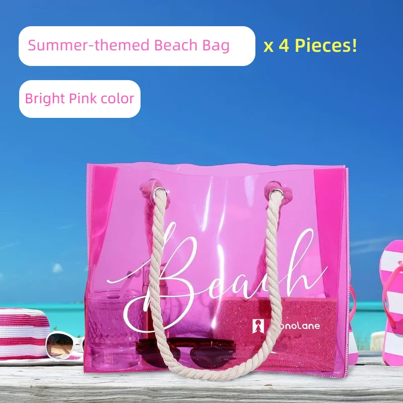 4-Pieces-Pink-transparent-PVC-beach-tote-Swimming-Shopping-Party-gift ...