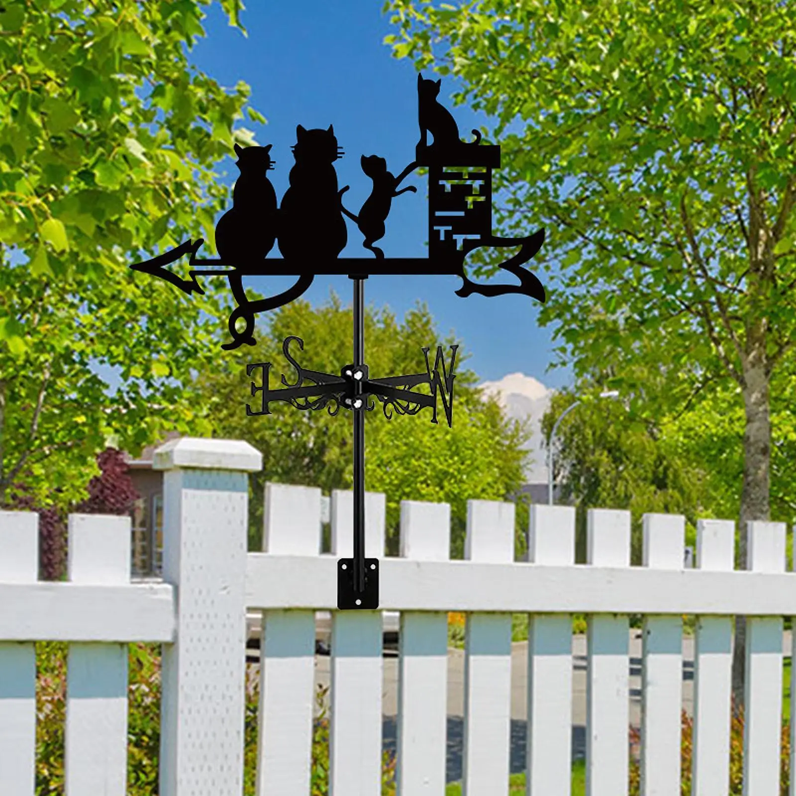 Cat Figurine Weather Vane Decorative Sign Black Iron Gift Ornament ...