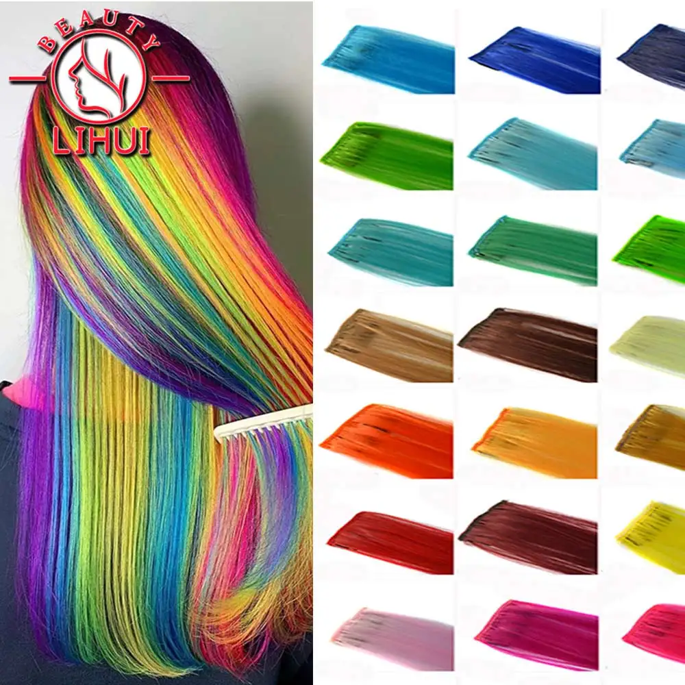 LIHUI-Long-Straight-Color-Hair-Piece-Hair-Extensions-Clip-In-Highlight ...
