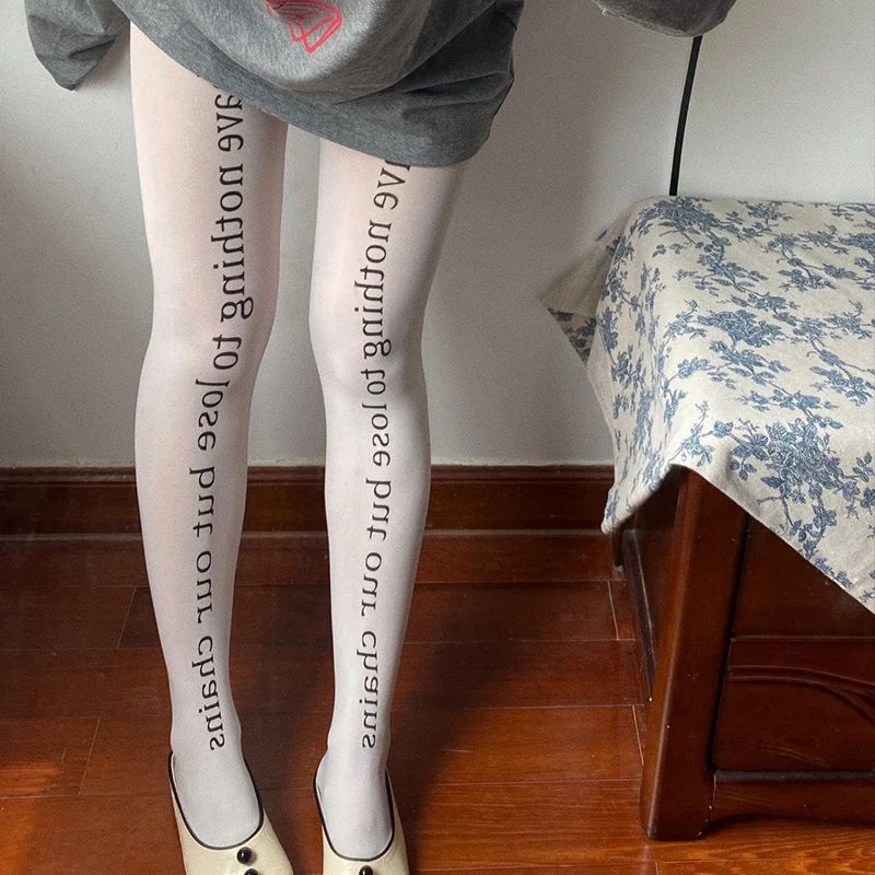 Korea-Design-Engligh-Letter-Printed-Silk-Stockings-Heart-Bow-Tie-Print ...